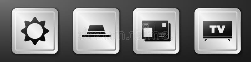 Set Sun, Man Hat with Ribbon, Passport with Visa Stamp and Smart Tv ...