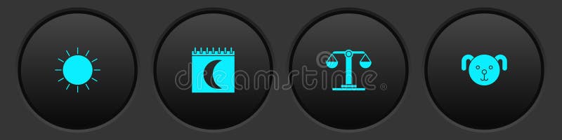Set Sun, Moon Phases Calendar, Libra Zodiac and Dog Icon. Vector Stock ...