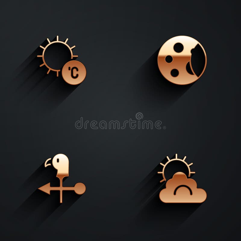 Set Sun, Moon Phases, Rooster Weather Vane and and Cloud Icon with Long ...