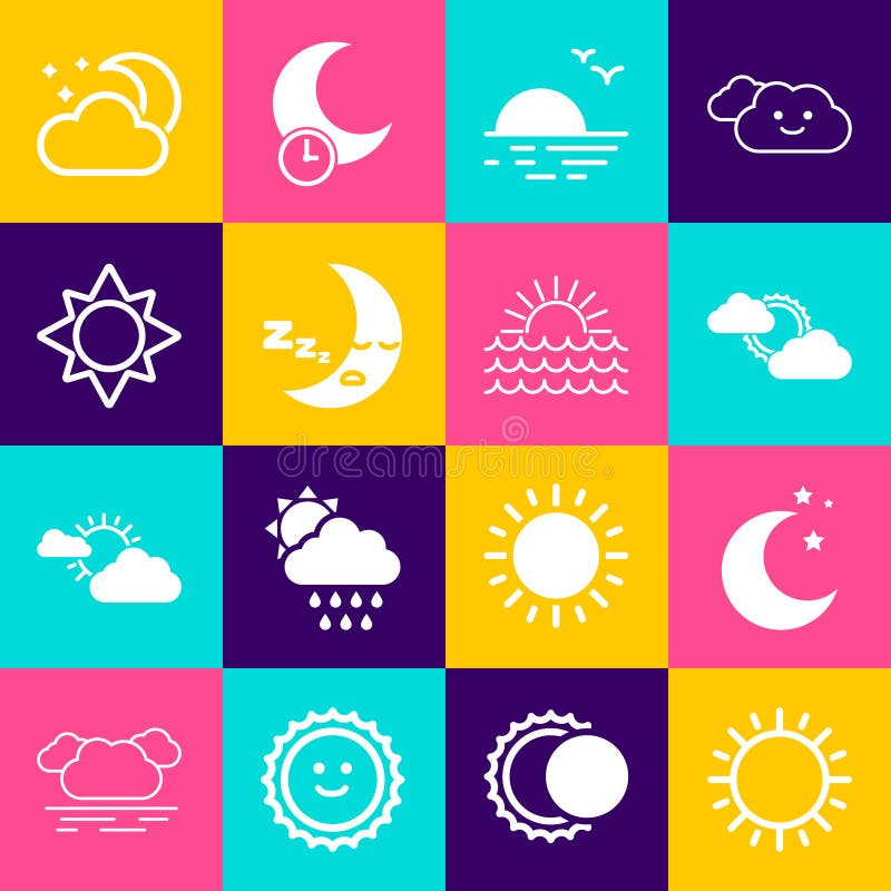 Set Sun, Moon and Stars, Cloud Weather, Sunset, Icon, Cloud with Moon ...
