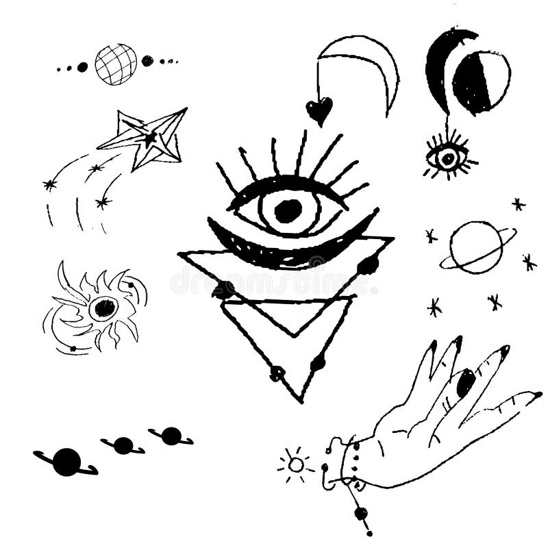 Set of Sun, Moon, Stars, Clouds, Constellations and Esoteric Symbols ...