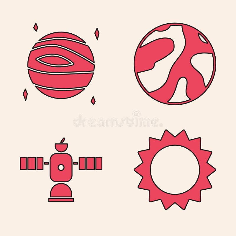 Set Sun, Planet Venus, Planet and Satellite Icon. Vector Stock ...