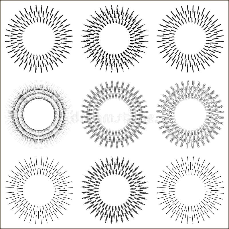 Set Sun Rays , Abstract Hand Drawn Brushes Pop Art Stock Vector ...