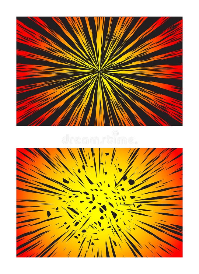Set of Sun Rays or Explosion Boom for Comic Books Radial Background ...
