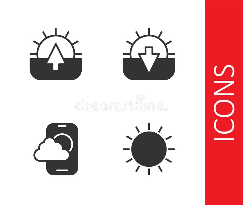 Set Sun, Sunrise, Weather Forecast App and Sunset Icon. Vector Stock ...
