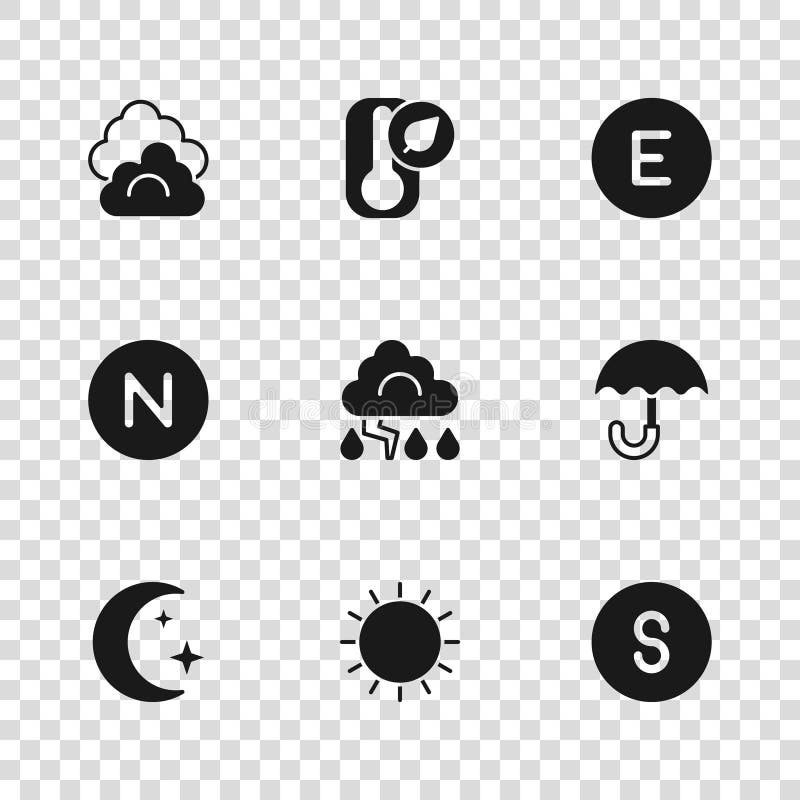 Set Sun, Umbrella, Compass South, Cloud and Lightning, West ...