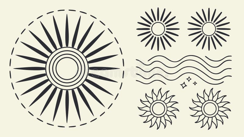 Set of Sun and Wave Icons, Nature Elements Vector Collection, Vector ...