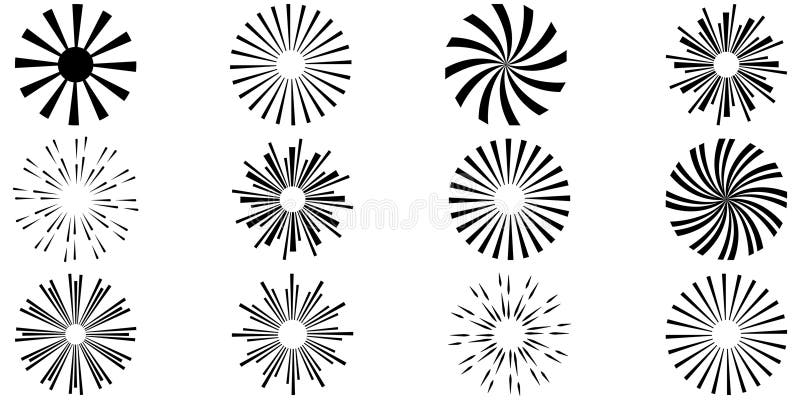Set of Sunburst Element. Starburst Ray or Firework Design Elements ...