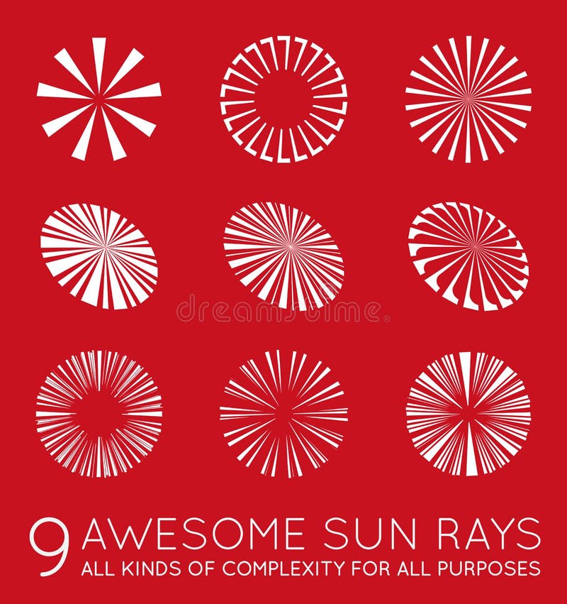 Set of Sunburst Vector Rays of Sun Stock Vector - Illustration of ...
