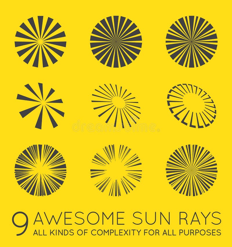 Set of Sunburst Vector Rays of Sun Stock Vector - Illustration of ...