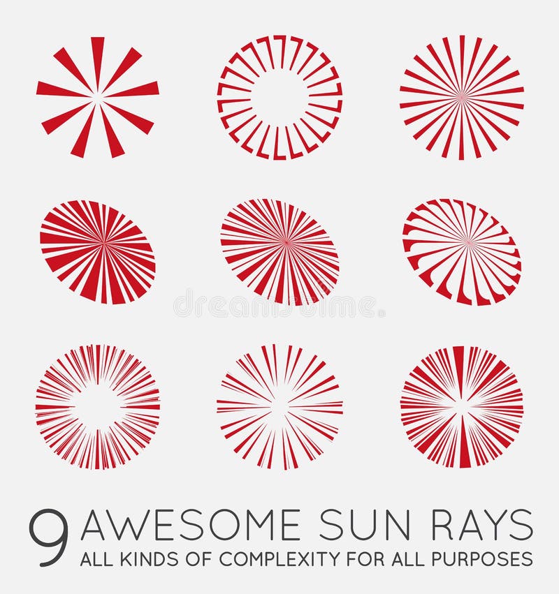 Set of Sunburst Vector Rays of Sun Stock Vector - Illustration of ...