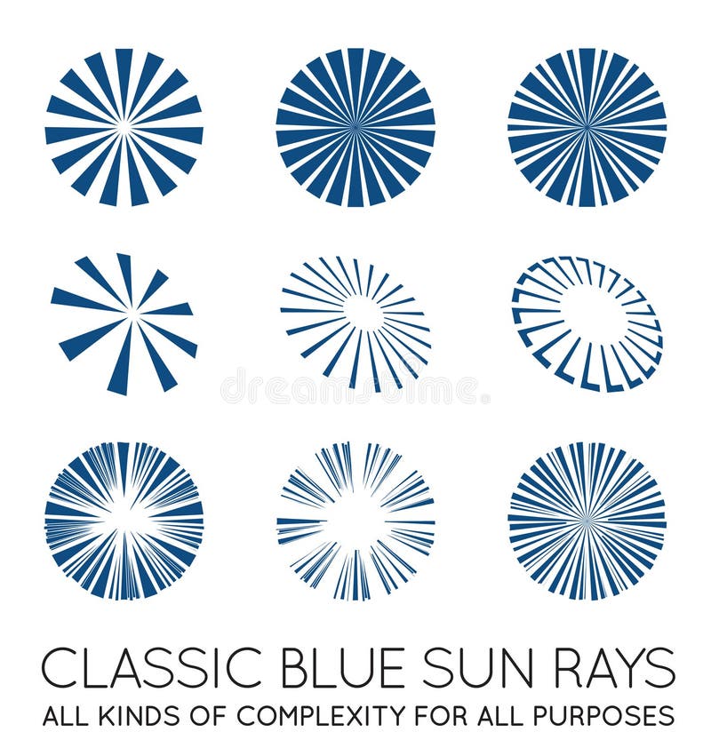 Set of Sunburst Vector Rays of Sun in Trendy Classic Blue Stock Vector ...