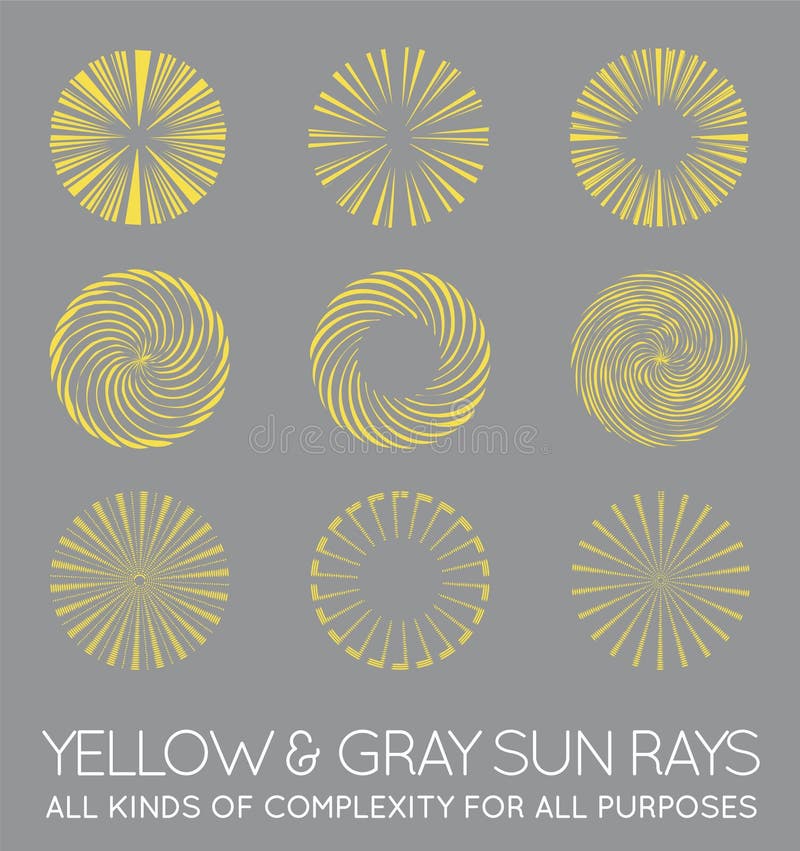 Set of Sunburst Vector Rays of Sun in Trendy Yellow and Gray Color ...