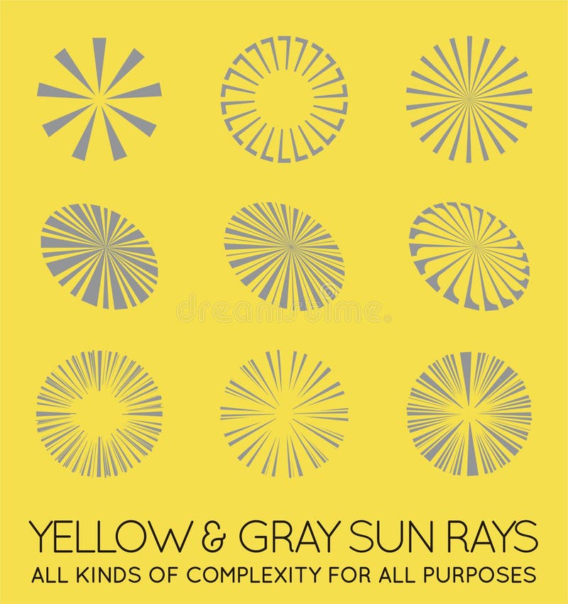 Set of Sunburst Vector Rays of Sun in Trendy Yellow and Gray Color ...