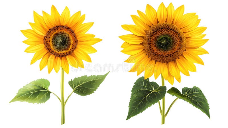 Set of Sunflower Flowers Captivating Summer Collection on White ...