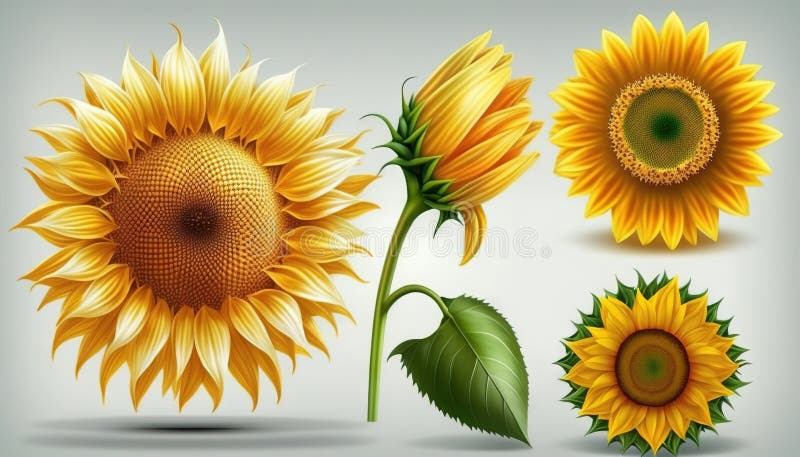 A Set of Sunflowers with Different Shapes and Sizes. Generative Ai ...