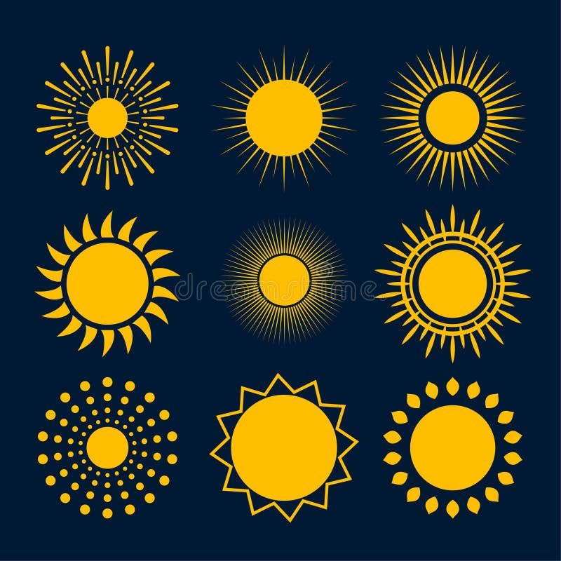Set of Sunny Full Sun with Different Rays Style Stock Vector ...
