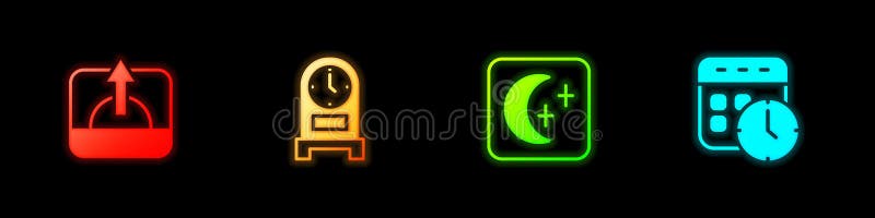 Set Sunrise, Antique Clock, Moon and Stars and Calendar Icon. Vector ...