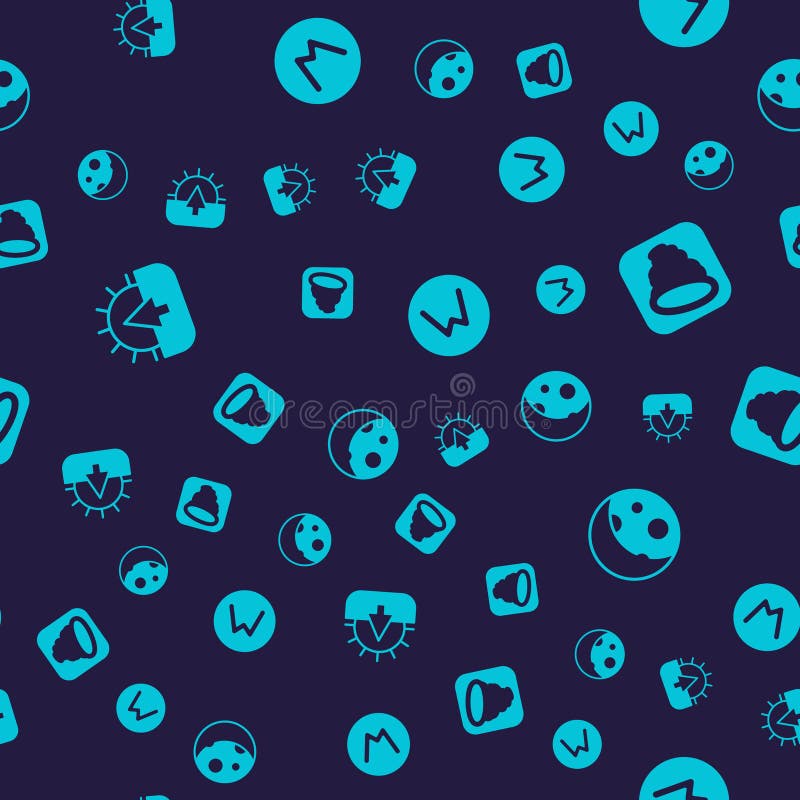 Set Sunrise, Tornado, Compass North and Moon Phases on Seamless Pattern ...