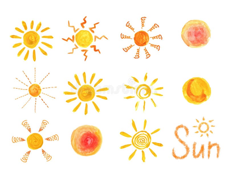 Hand Drawn Set of Different Suns Icons Isolated on White. Stock ...