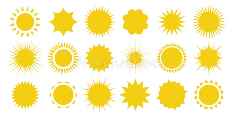 Set of Suns. Yellow Sun. Sun Burst Stock Illustration - Illustration of ...