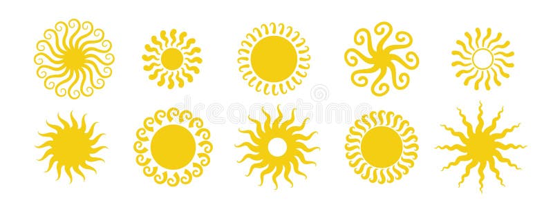 Set of Suns. Yellow Sun. Sun Burst Stock Illustration - Illustration of ...