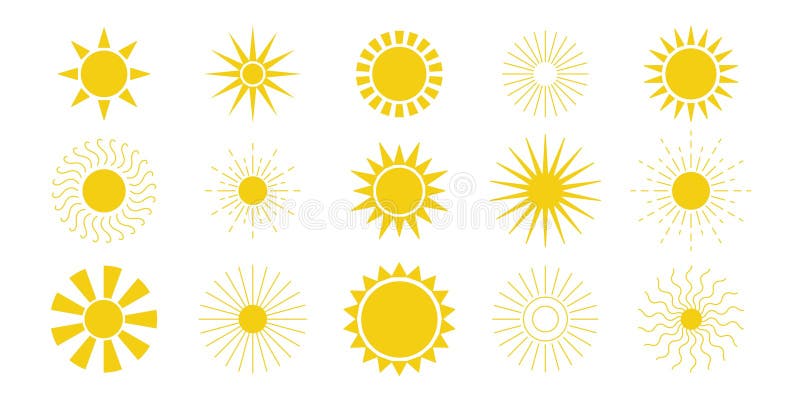 Set of Suns. Yellow Sun. Sun Burst Stock Illustration - Illustration of ...