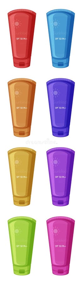 Set of Sunscreen Lotion in Different Colors Stock Illustration ...