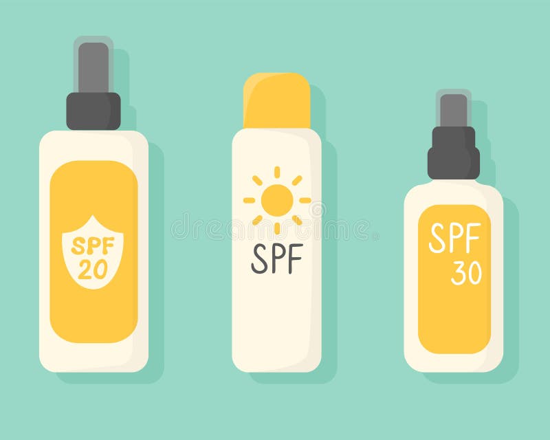 Set of Sunscreen Spray, Sun Protection, SPF Products in Flat Style ...