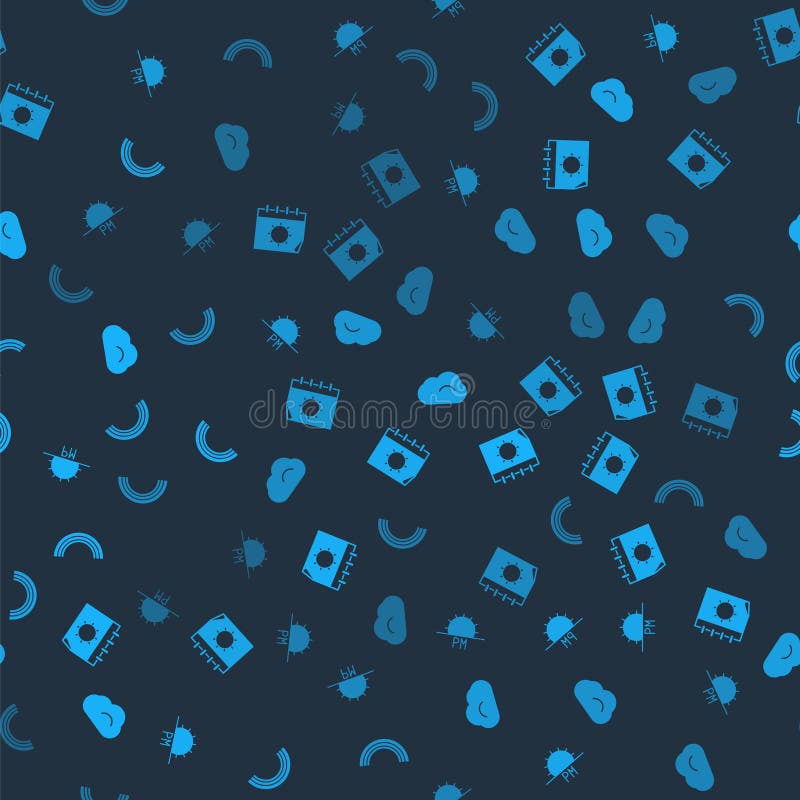 Set Sunset, Calendar and Sun, Cloud and Rainbow on Seamless Pattern ...