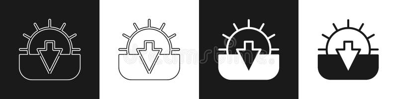 Set Sunset Icon Isolated on Black and White Background. Vector Stock ... Set Sunset Icon Isolated on Black and White Background. Vector Stock ...