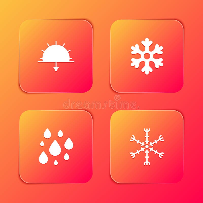 Set Sunset, Snowflake, Water Drop and Icon. Vector Stock Vector ...