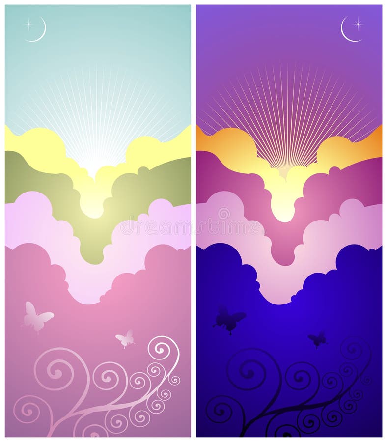 Set of Sunset and Sunrise Banners Stock Vector - Illustration of clouds ...