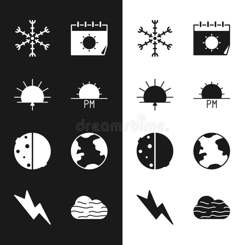 Set Sunset, Sunrise, Snowflake, Calendar and Sun, Eclipse of the, Earth ...