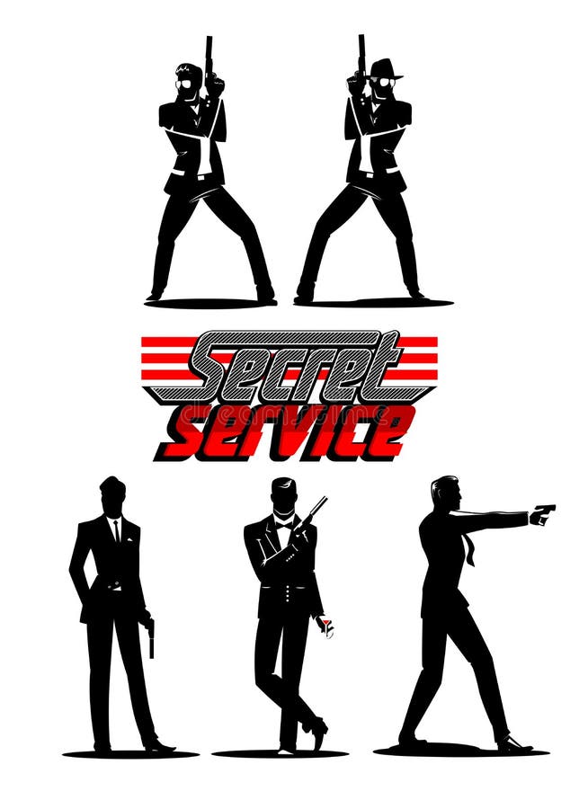 Set of Super Agents. Posing on Camera. Man in Black Stock Vector ...