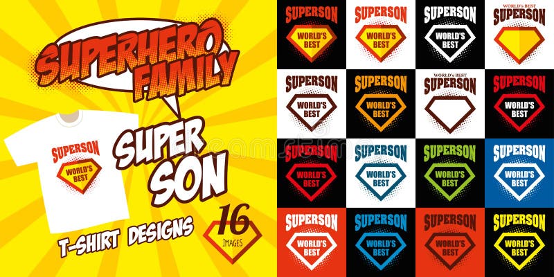 Set Super Son Logo Superhero T-shirt Design Stock Vector - Illustration ...