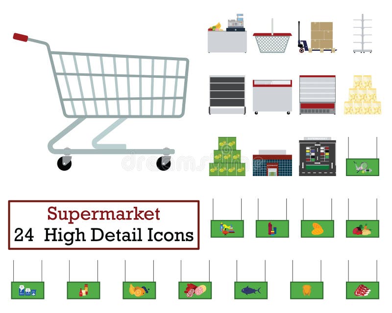 Set of 24 Supermarket Icons Stock Vector - Illustration of product ...