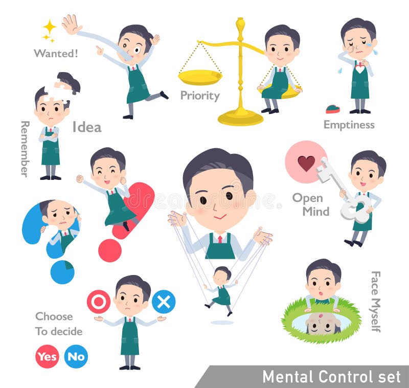 A Set of Supermarket Staff Man with Mental Control Stock Vector ...