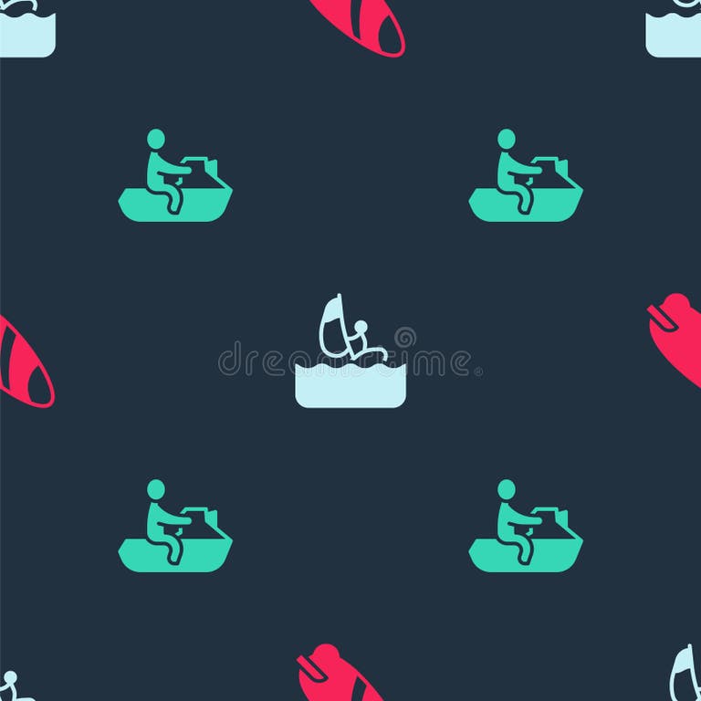 Set Surfboard, Windsurfing and Jet Ski on Seamless Pattern. Vector Stock Illustration ...