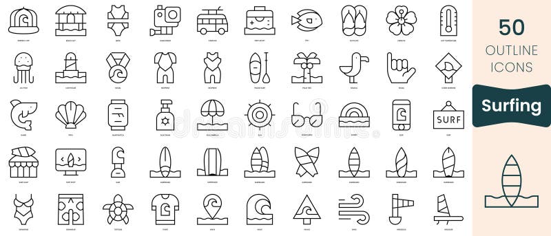 Set of Surfing Icons. Thin Linear Style Icons Pack Stock Vector ...
