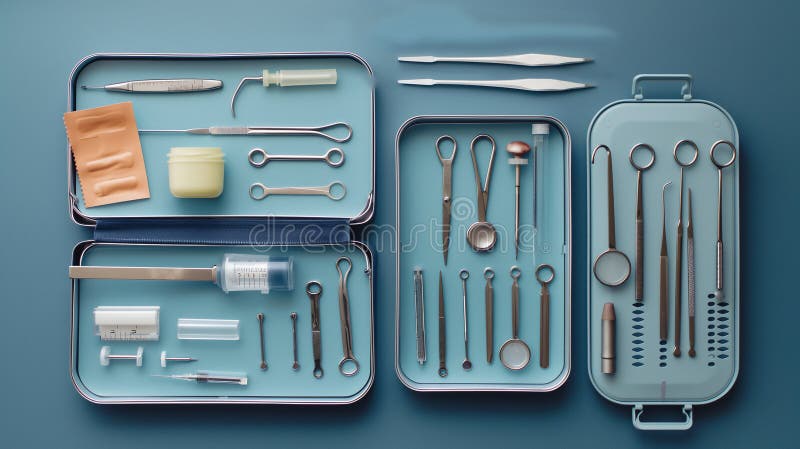 Set of Surgical Instruments Neatly Arranged in Open Metal Cases on a ...