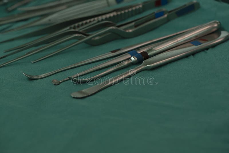 Set of Surgical Instruments on the Table Stock Image - Image of scalpel ...