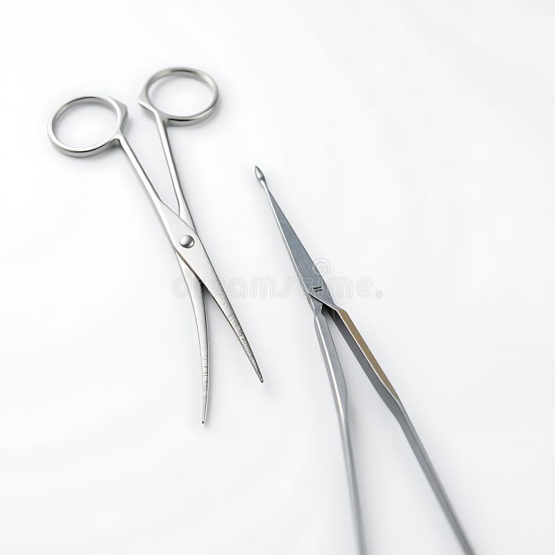 A Set of Surgical Scissors and a Forceps Pair with Precision Tips on a ...