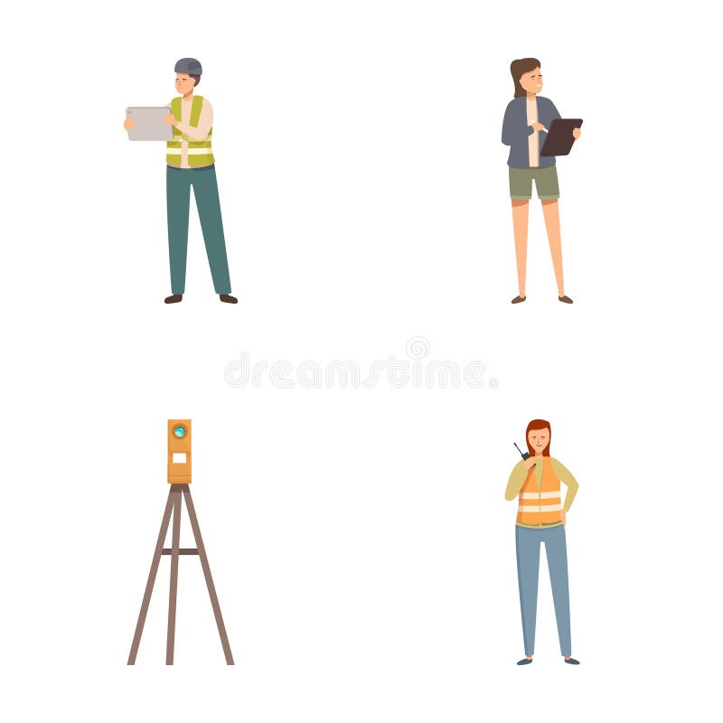 Set of Surveyor Engineer Characters and Equipment Stock Vector ...