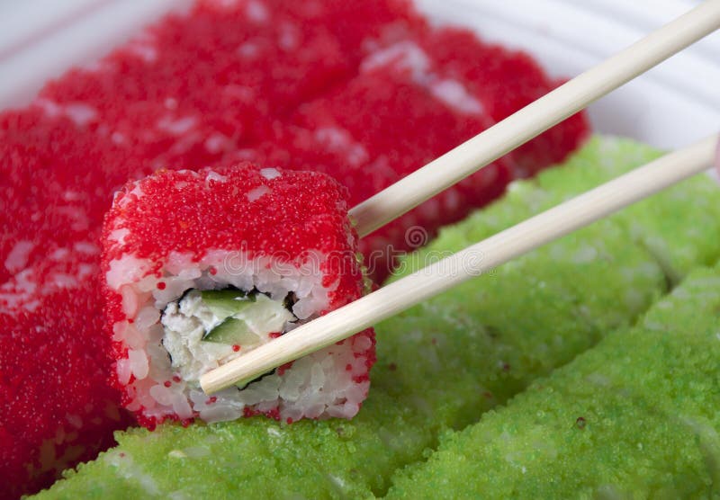 Set of Sushi from Green and Red Rolls Stock Image - Image of food ...