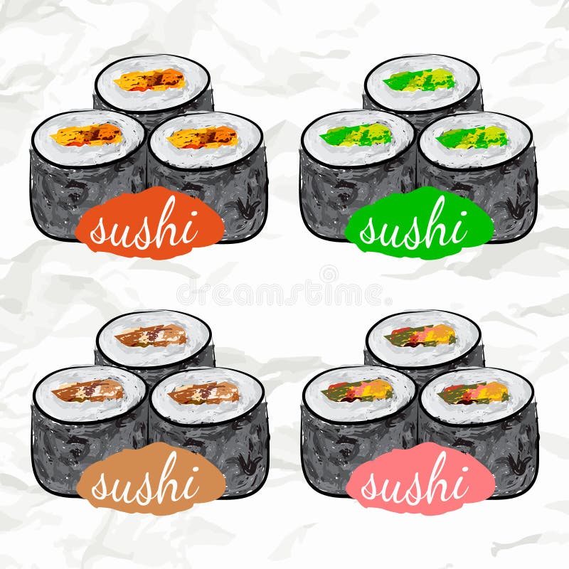 Set of sushi roll stock vector. Illustration of east - 58970579