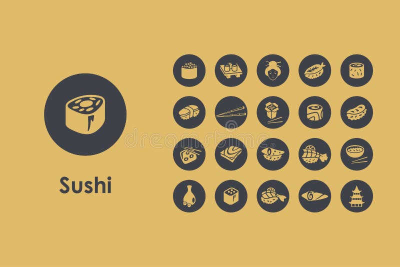 Set of sushi simple icons stock vector. Illustration of icon - 65850200