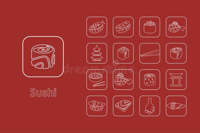 Set of sushi simple icons stock vector. Illustration of element - 66155592