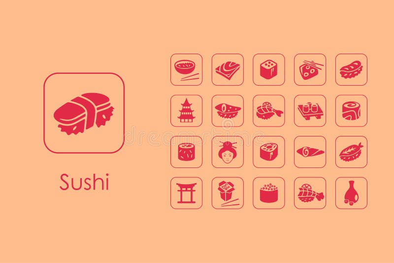 Set of sushi simple icons stock vector. Illustration of design - 90060265