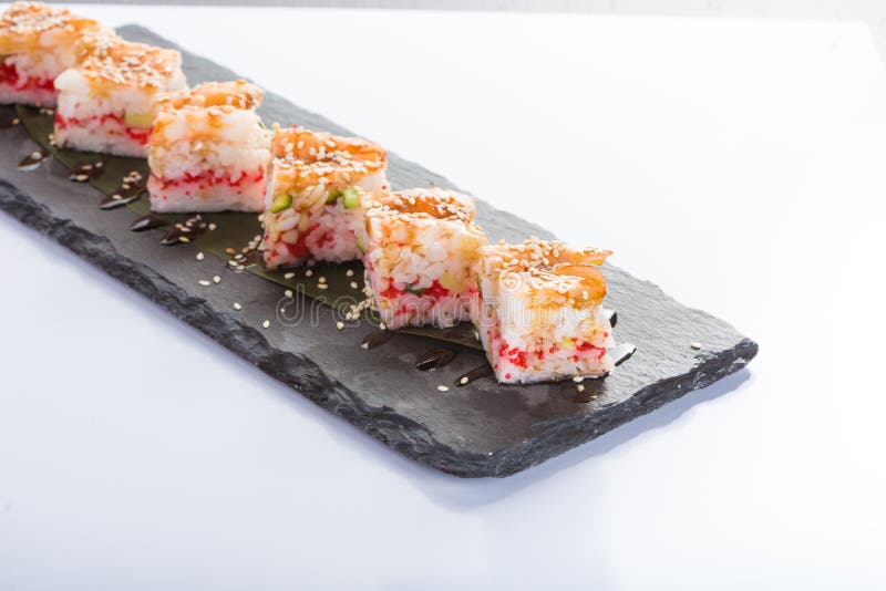 Set of Sushi on a Slate Square Plate. Stock Image - Image of ginger ...